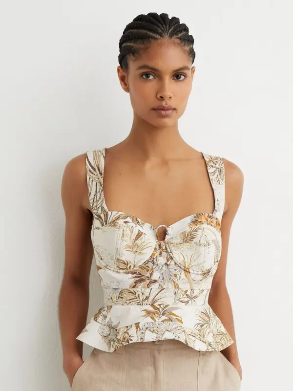 REISS Cotton Safari Print Bustier Top