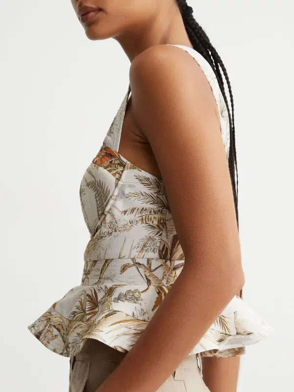 REISS Cotton Safari Print Bustier Top