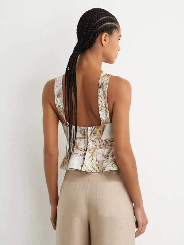 REISS Cotton Safari Print Bustier Top
