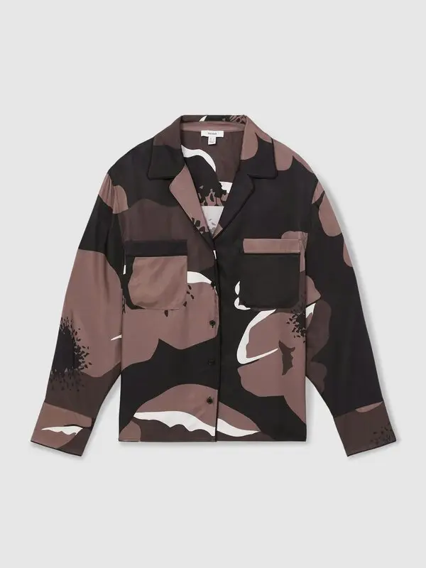 REISS Black & Brown Floral-print Long-sleeve Shirt