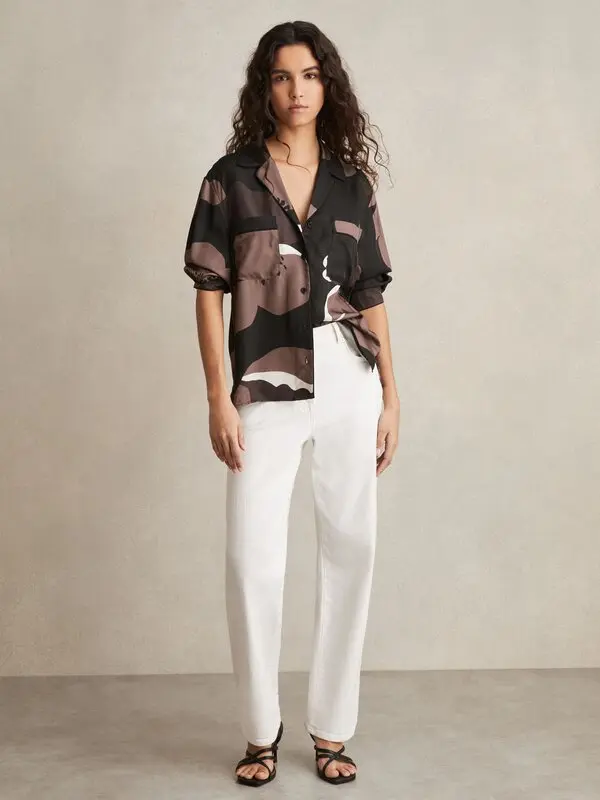 REISS Black & Brown Floral-print Long-sleeve Shirt