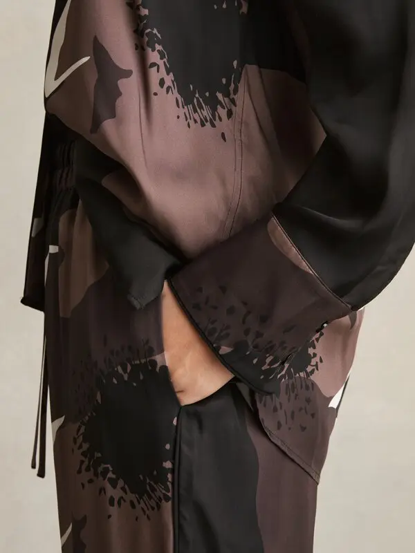 REISS Black & Brown Floral-print Long-sleeve Shirt