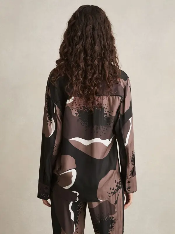 REISS Black & Brown Floral-print Long-sleeve Shirt