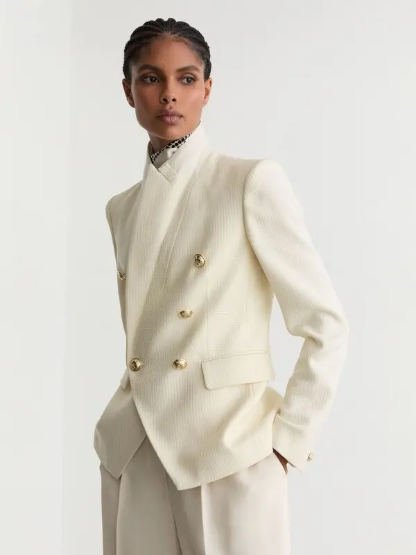 REISS Petite Tailored Fit Textured Double Breasted Blazer
