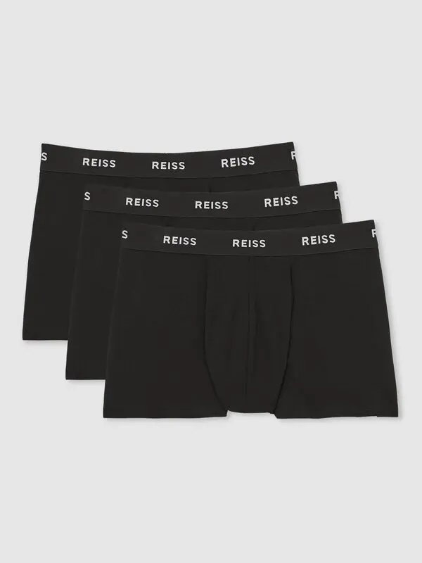 REISS Heller Three Pack Organic Cotton Boxers Plain - Black
