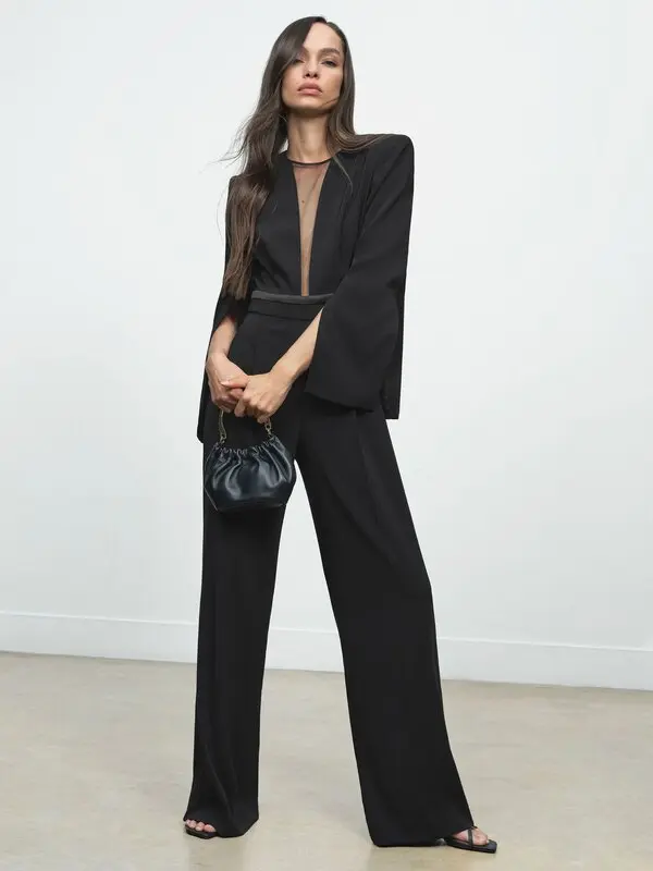 REISS Plunge-neck Split-sleeve Jumpsuit - Black