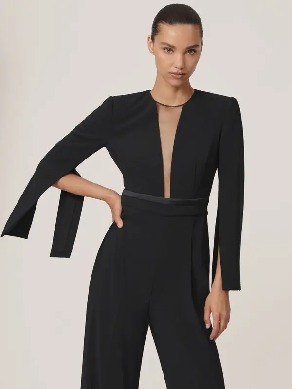 REISS Plunge-neck Split-sleeve Jumpsuit
