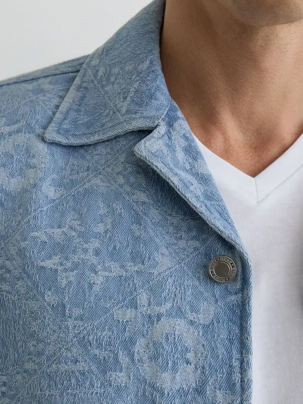 REISS Denim Jacquard Short-sleeve Shirt