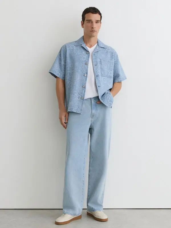 REISS Denim Jacquard Short-sleeve Shirt