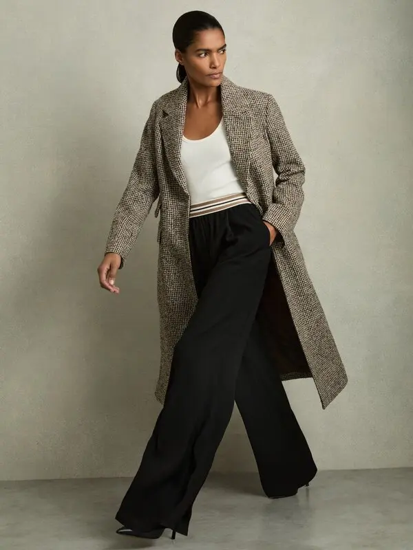 REISS Stripe-waistband Wide-leg Trousers - Black