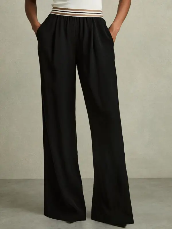 REISS Stripe-waistband Wide-leg Trousers