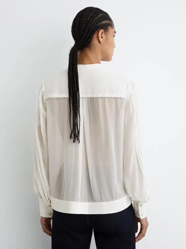 REISS Georgette Tie-neck Beaded Blouse