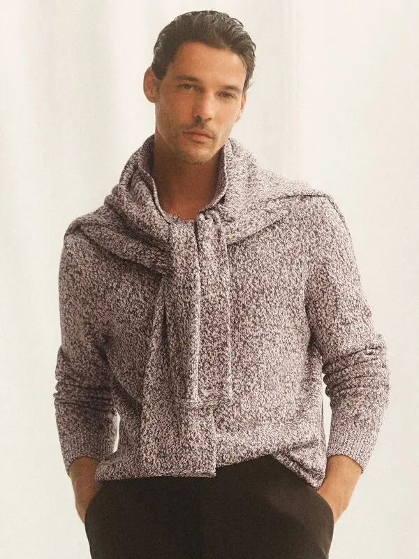 REISS White & Camel Cotton-blend Marled Half-zip Polo Jumper