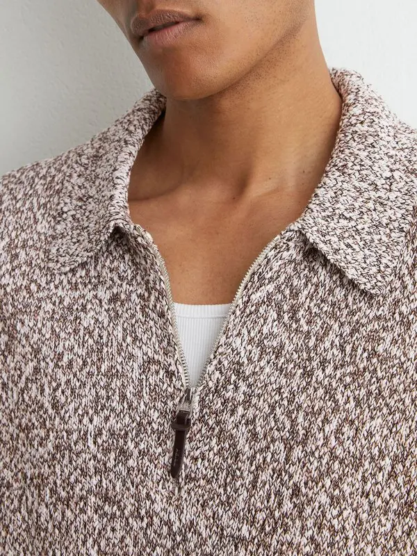 REISS White & Camel Cotton-blend Marled Half-zip Polo Jumper