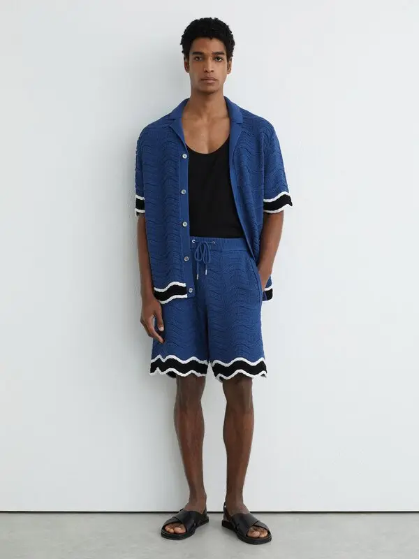 REISS Cotton-blend Wave-knit Tipped Shorts