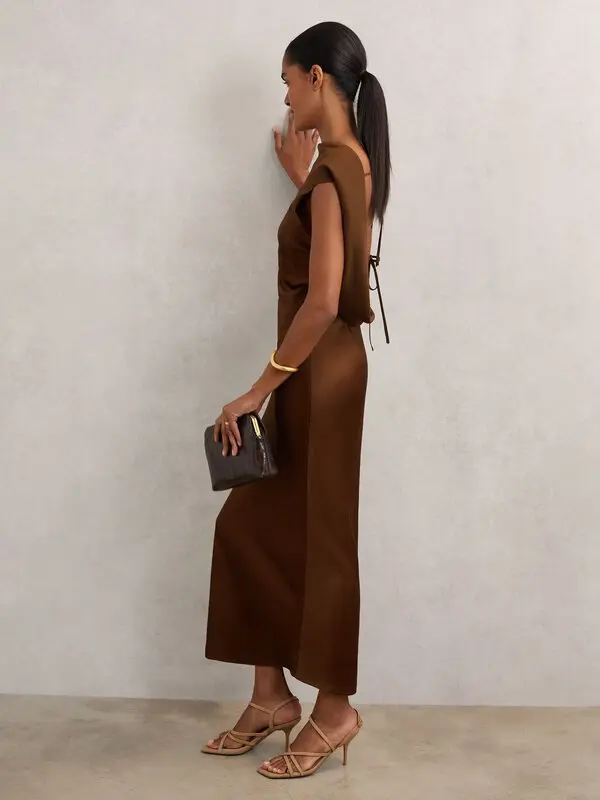 REISS Draped Open Back Dress - Brown