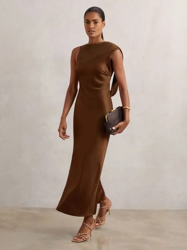 REISS Alula Draped Open-back Midi Dress