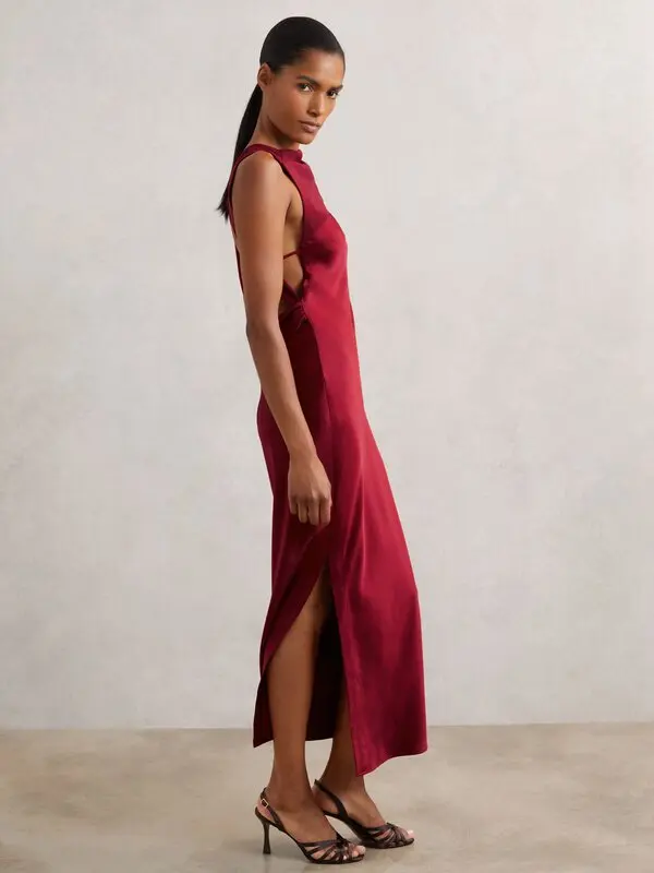 REISS Alula Draped Open-back Midi Dress - Red