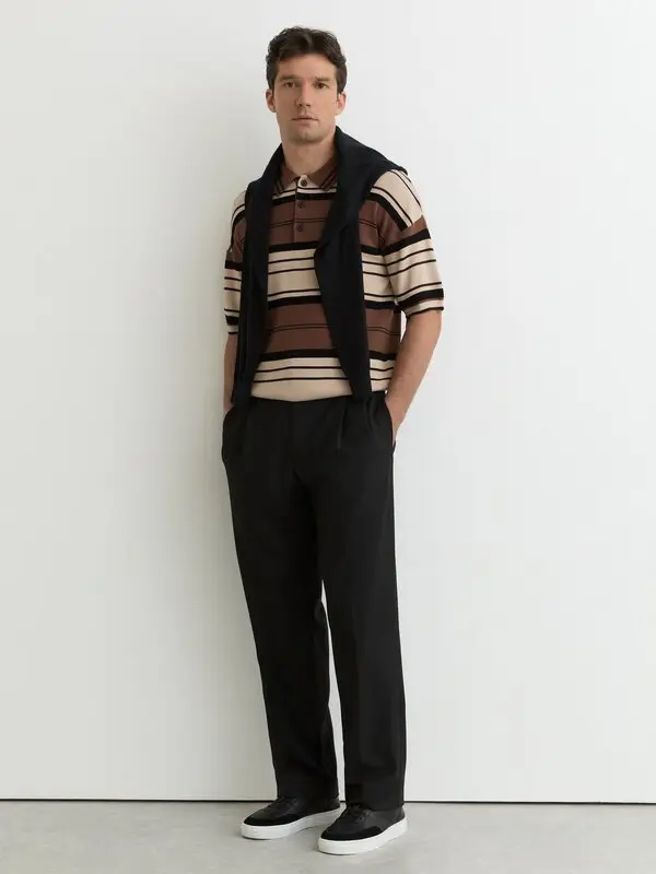 REISS Stripe Knit Half-button Polo Shirt