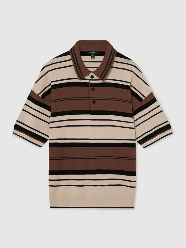 REISS Stripe Knit Half-button Polo Shirt