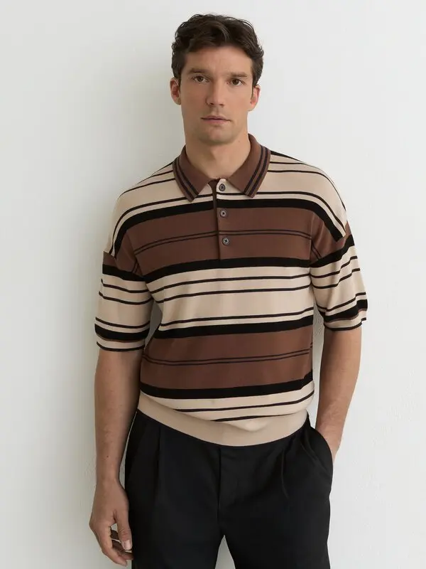 REISS Stripe Knit Half-button Polo Shirt