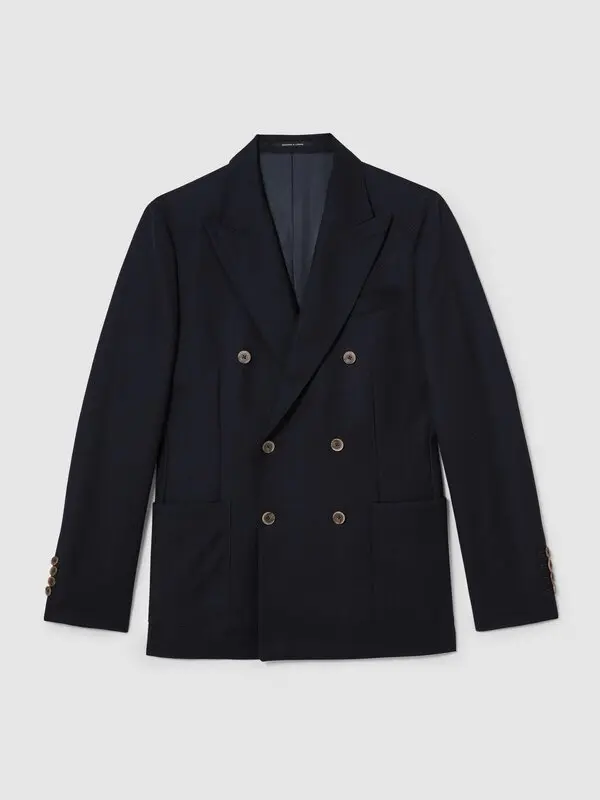 REISS Wool Herringbone Double-breasted Blazer Tailored-fit