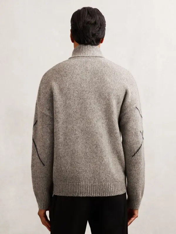 REISS Wool-blend Roll-neck Argyle Jumper
