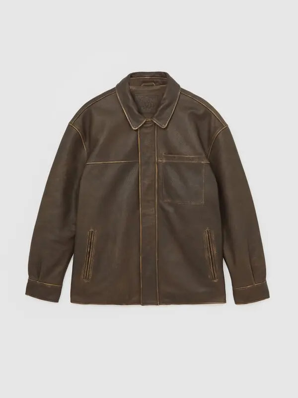 REISS Monogram Embossed Leather Jacket Relaxed-fit