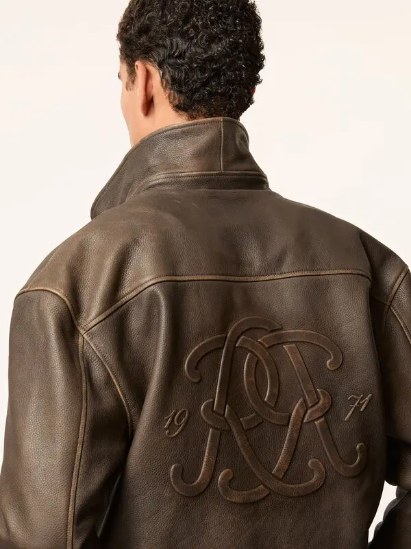 REISS Monogram Embossed Leather Jacket Relaxed-fit
