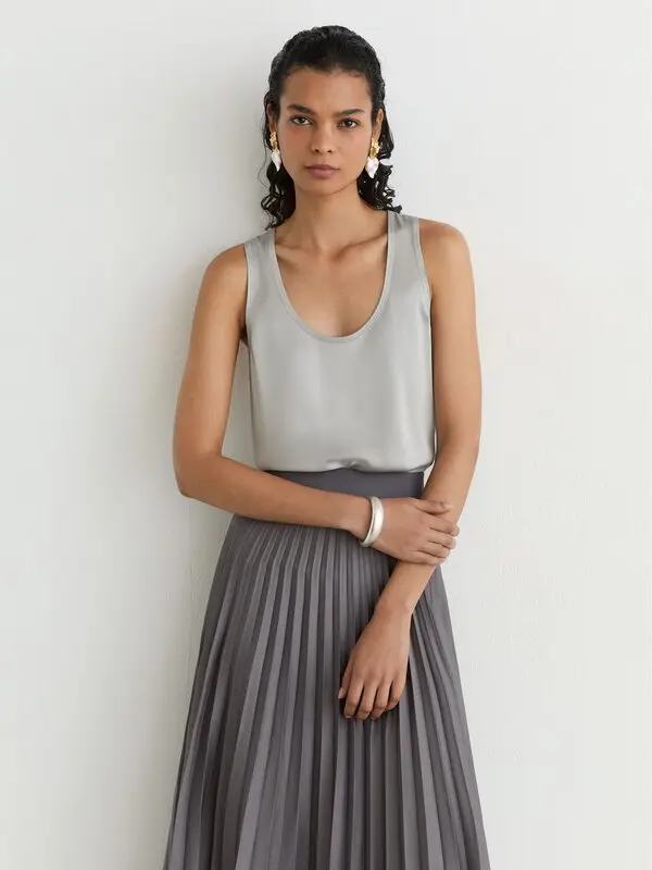 REISS Ruby Silk Front Cami Top - Grey