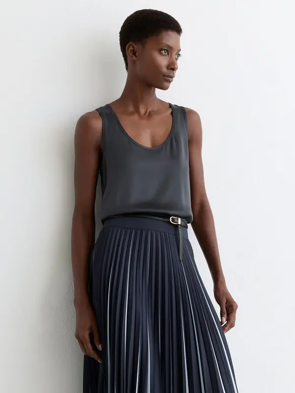 REISS Silk-front Cami Top - Navy