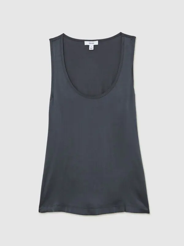 REISS Ruby Silk Front Cami Top - Navy