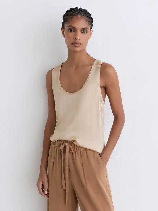 REISS Silk-front Cami Top - Neutral