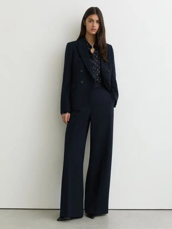 REISS Double-breasted Peak Lapel Blazer - Navy