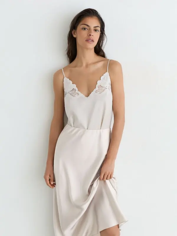 REISS Silk Slip Midi Skirt - Silver