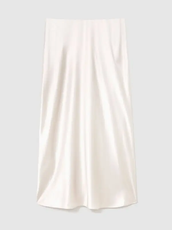 REISS Silk Slip Midi Skirt - Silver