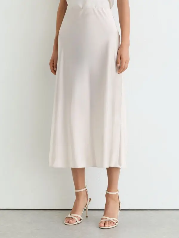 REISS Silk Slip Midi Skirt - Silver