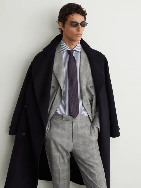 REISS Wool Check Side-adjuster Suit Trousers Classic-fit