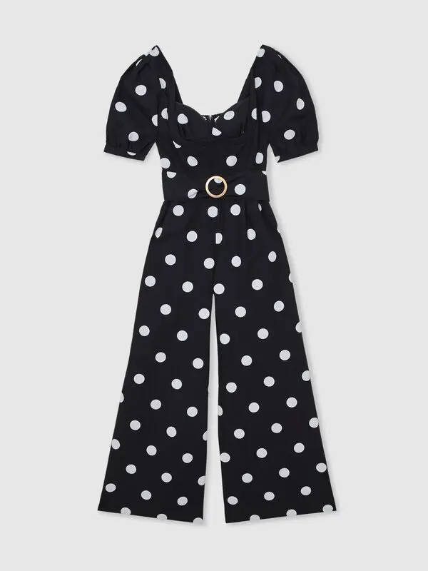 REISS Linen Polka-dot Wide-leg Jumpsuit