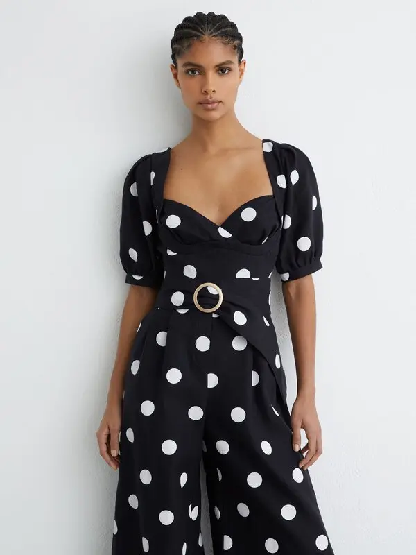 REISS Linen Polka-dot Wide-leg Jumpsuit