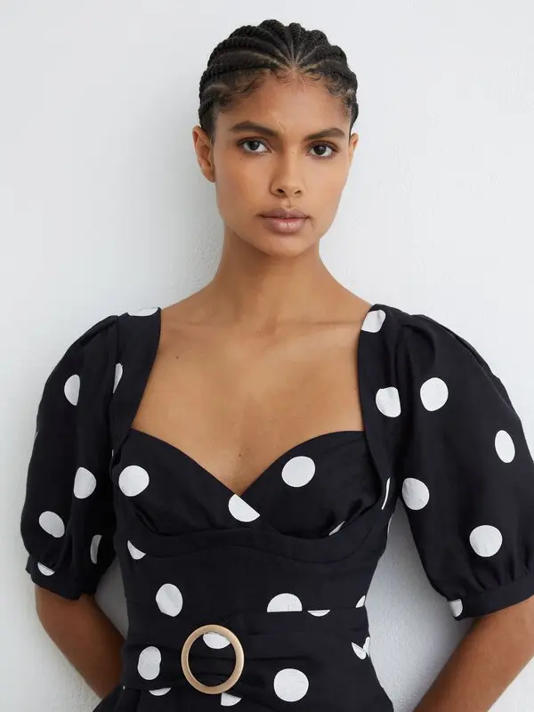 REISS Linen Polka-dot Wide-leg Jumpsuit
