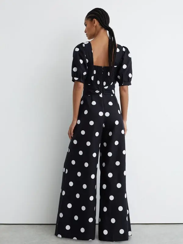 REISS Linen Polka-dot Wide-leg Jumpsuit