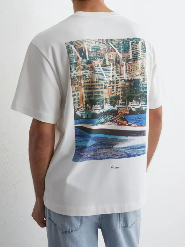 REISS Cotton Carlo-print Relaxed-fit T-shirt - White