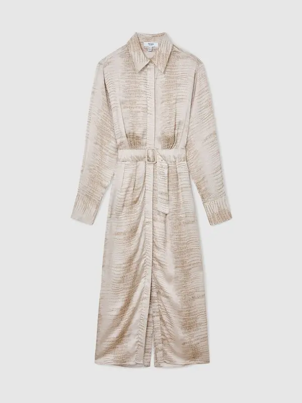 REISS Snake-print Belted Midi Shirt Dress