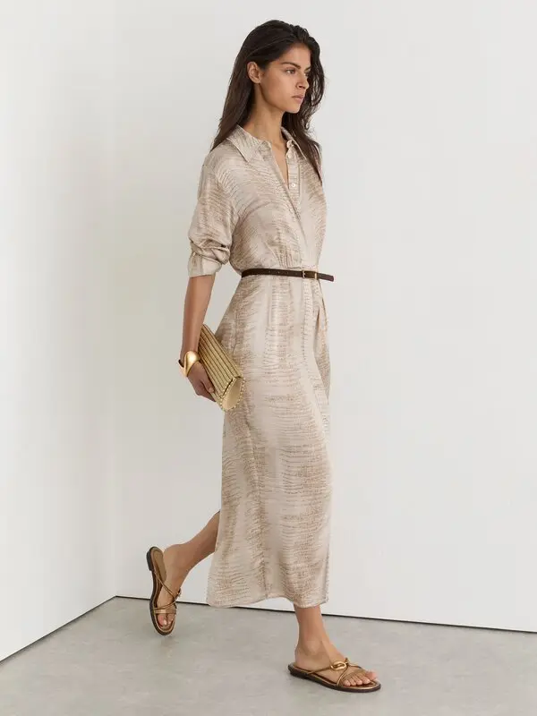 REISS Snake-print Belted Midi Shirt Dress