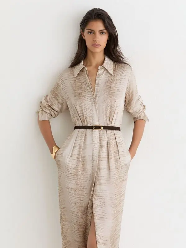REISS Snake-print Belted Midi Shirt Dress