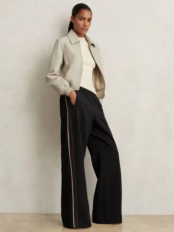 REISS Robyn Side-stripe Wide-leg Trousers - Black