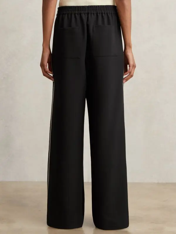 REISS Robyn Side-stripe Wide-leg Trousers - Black