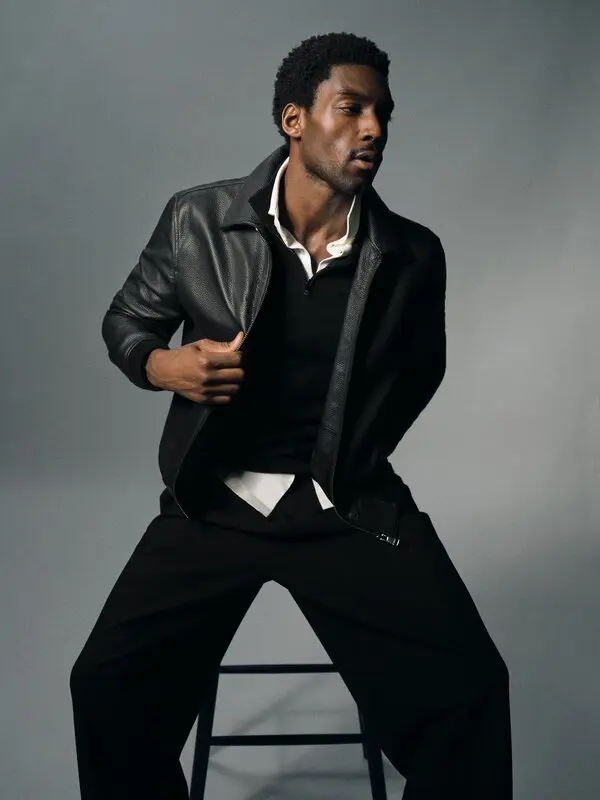 REISS Grained-leather Zip-through Jacket