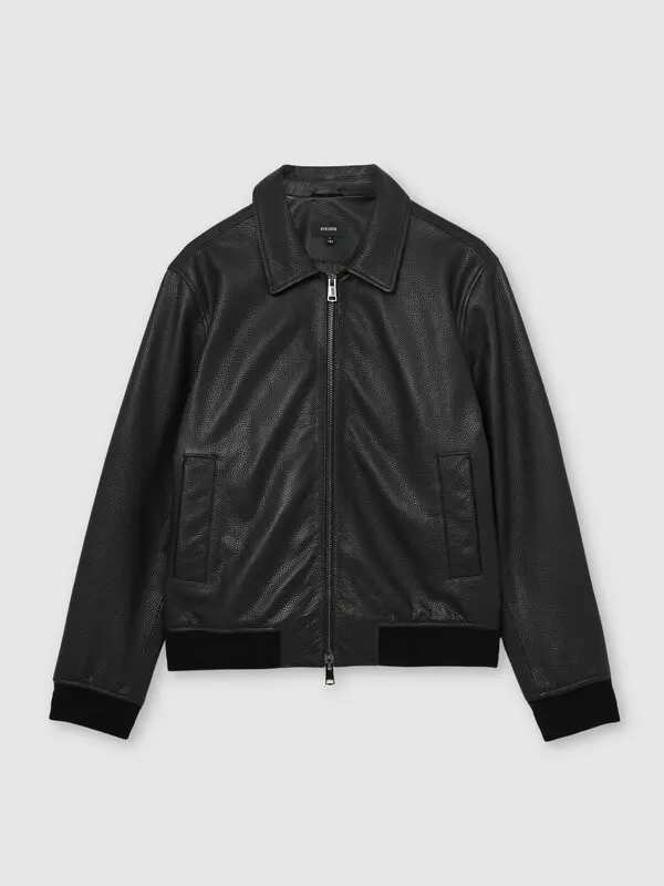 REISS Grained-leather Zip-through Jacket